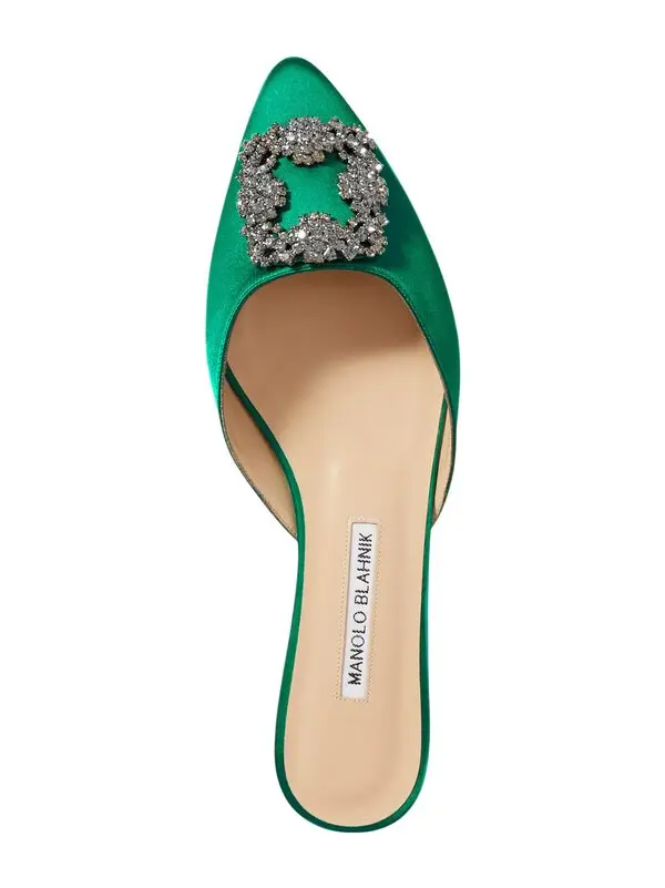 Manolo Blahnik Hangisi Crystal-embellished Slippers - Green