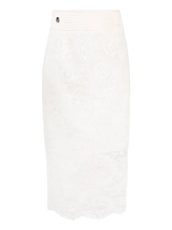 Philipp Plein Lace Pencil Midi Skirt - Neutrals