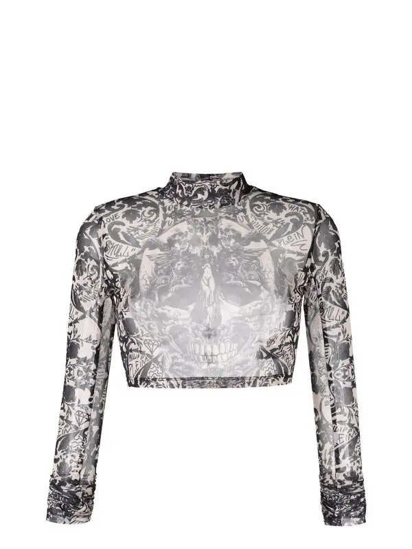 Philipp Plein Baroque Print Cropped Top - Neutrals