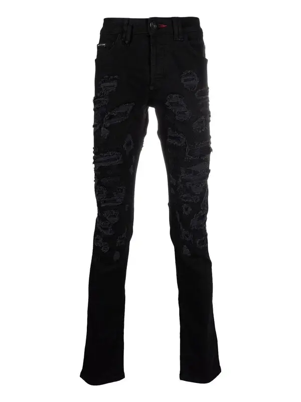 Philipp Plein Super-straight Destroyed Jeans - Black