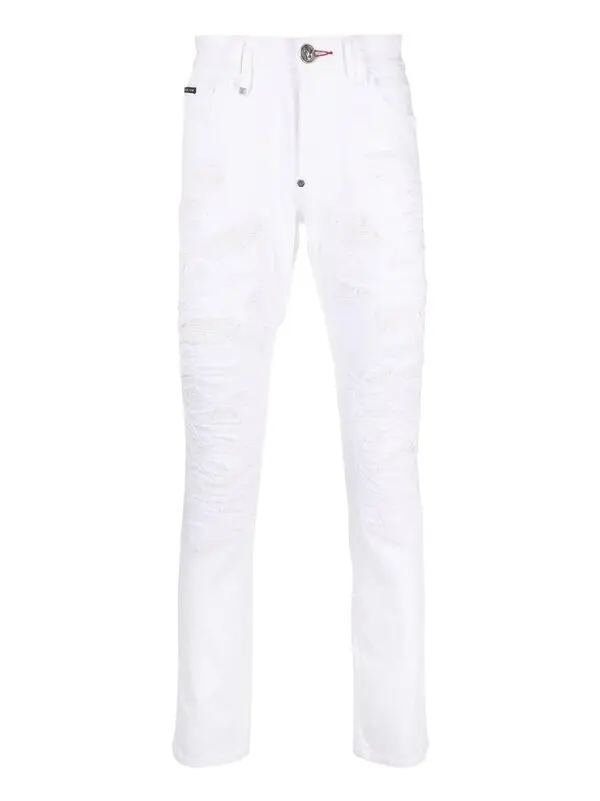 Philipp Plein Destroyed Straight-cut Jeans - White