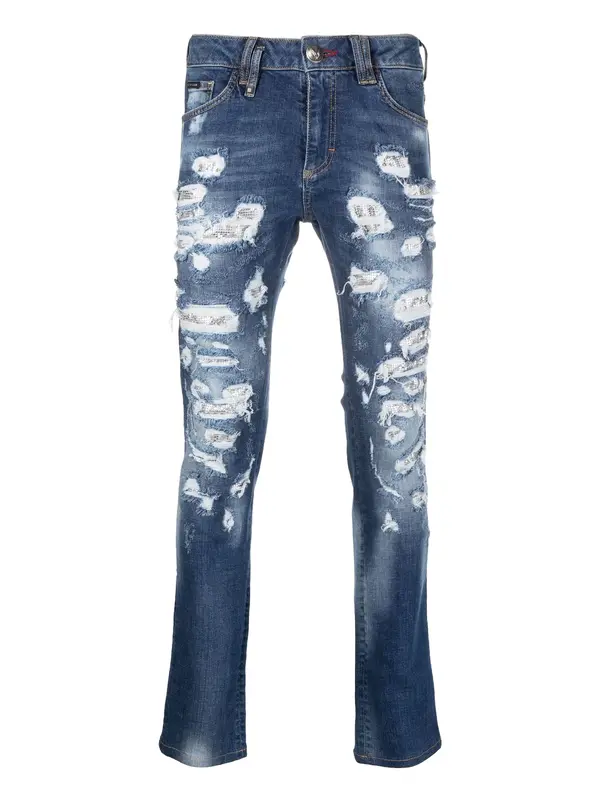 Philipp Plein Ripped-detail Jeans - Blue