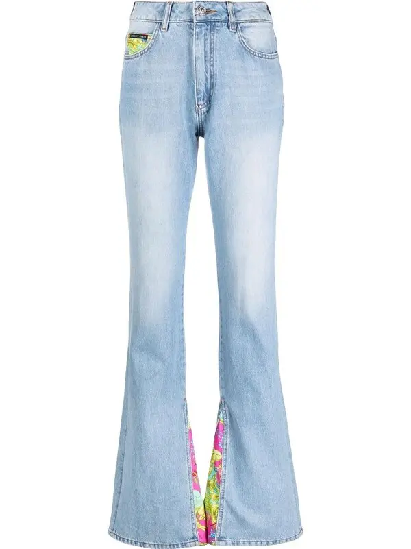 Philipp Plein Floral Insert Flared Jeans - Blue