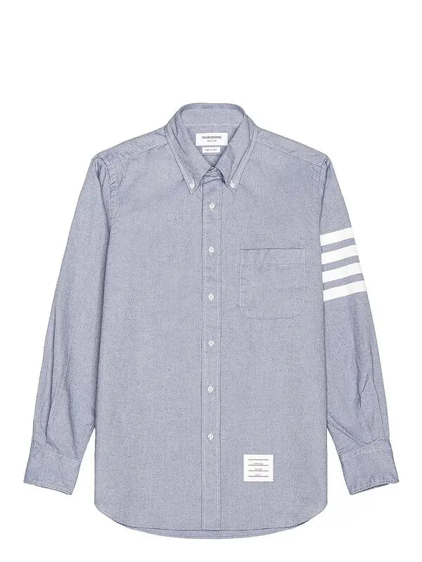 Thom Browne Straight Fit Bar Shirt In Blue - Light Blue