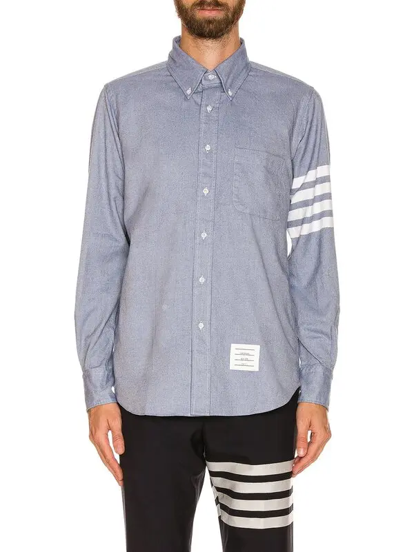 Thom Browne Straight Fit Bar Shirt In Blue - Light Blue