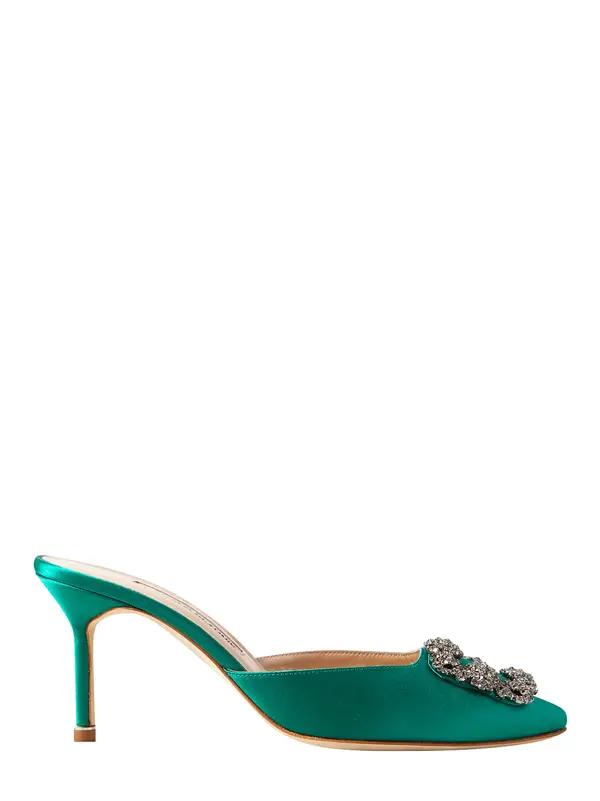 Manolo Blahnik Hangisimu 70 Embellished Satin Mules - Green