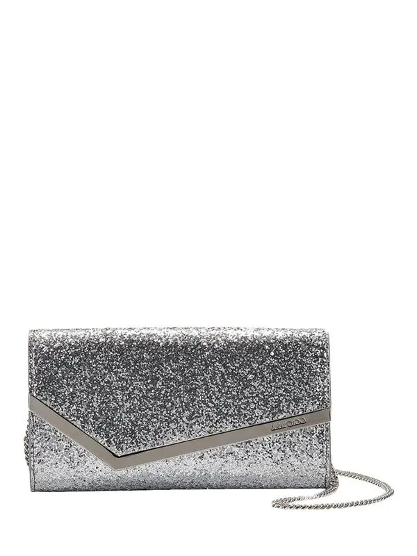 JIMMY CHOO Emmie Glittered Leather Clutch Bag - Silver