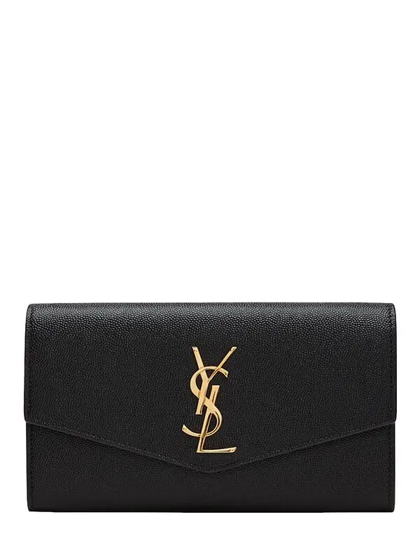 Saint Laurent Uptown Wallet On Chain In Grained Leather - Black