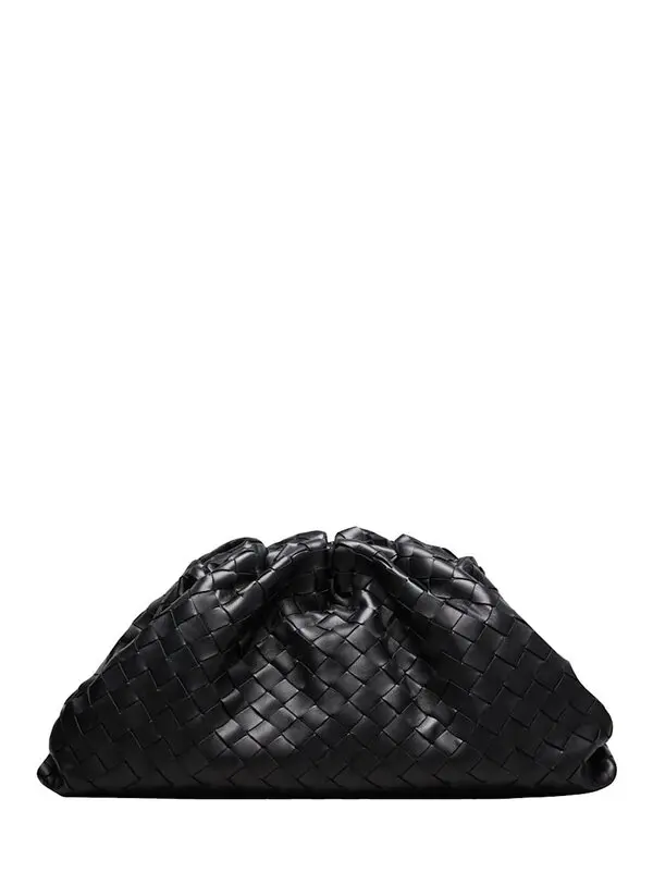 Bottega Veneta Intrecciato Lambskin Leather Pouch - Black/silver