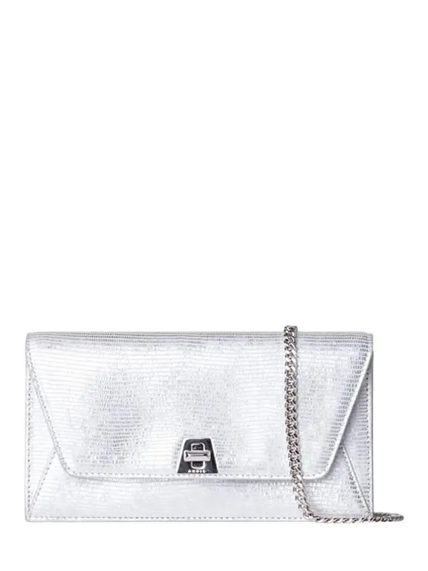 Akris Anouk Lizard-print Clutch Bag With Chain - Silver Metallic