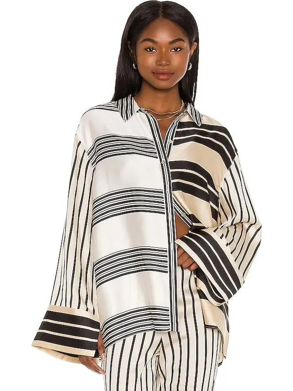 L'academie The Katy Blouse In Cream - Multi Stripe