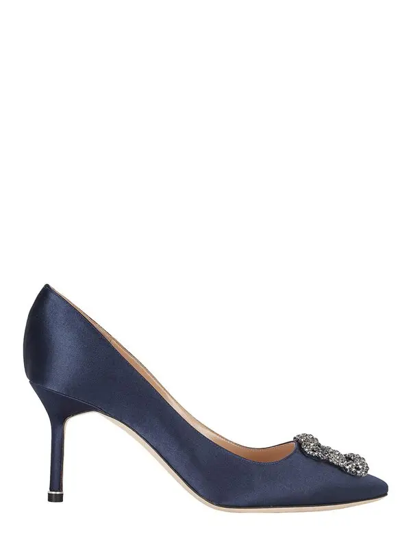 Manolo Blahnik Hangisi 75 Silk-satin Pumps - Navy