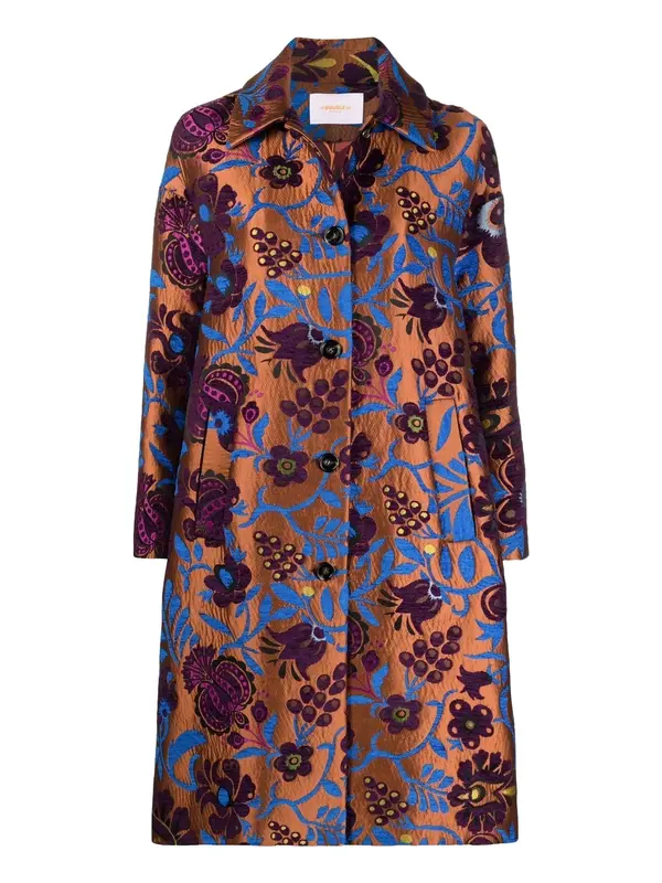 La DoubleJ Patterned Jacquard Single-breasted Coat - Brown