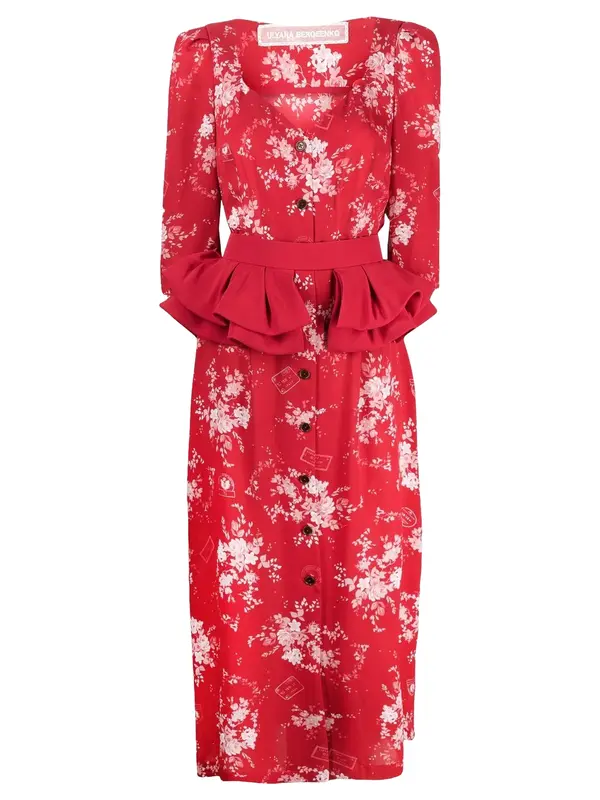 ULYANA SERGEENKO Floral Print Midi Dress - Red