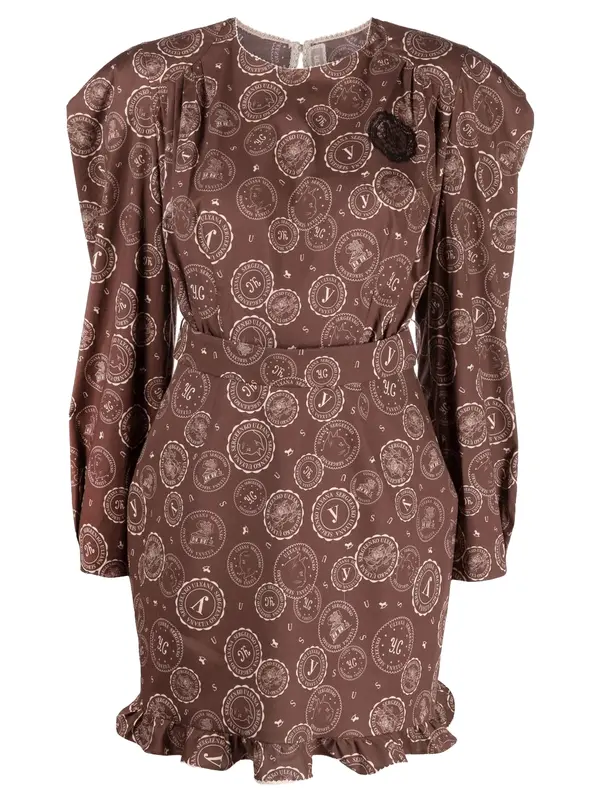 ULYANA SERGEENKO Logo-print Mini Dress - Brown