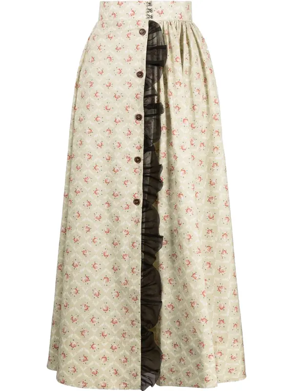 ULYANA SERGEENKO Floral-print Maxi Skirt - Neutrals