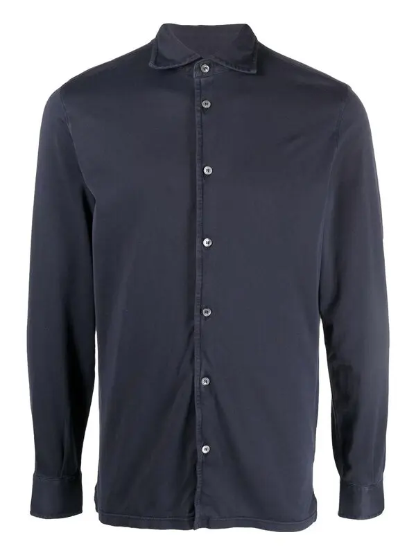 Fedeli Jersey Button Down Shirt - Blue