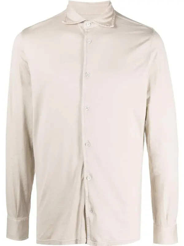Fedeli Jersey Button Down Shirt - Neutrals