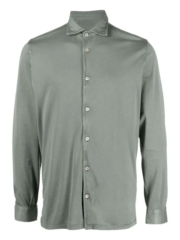 Fedeli Jersey Button Down Shirt - Green