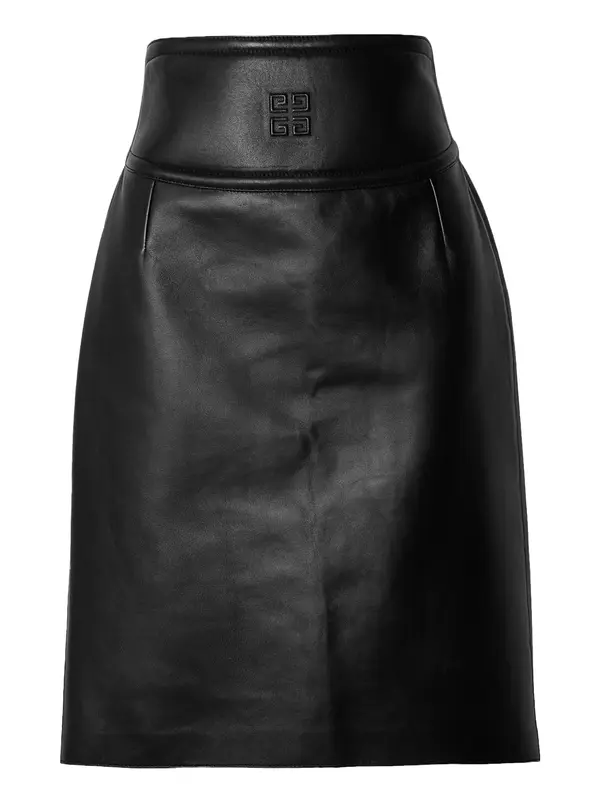Givenchy Cutout Embossed Leather Skirt - Black