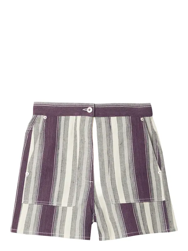 Loewe Paula's Ibiza Striped Linen-cotton Blend Shorts - Burgundy