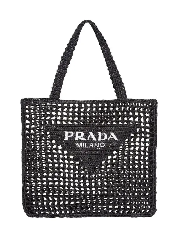 Prada Woven Logo Shopper Tote Bag - Black