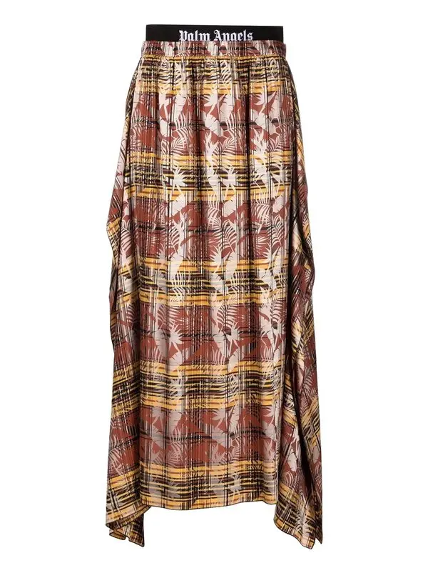 Palm Angels Palm Leaf Check Pattern Skirt - Brown