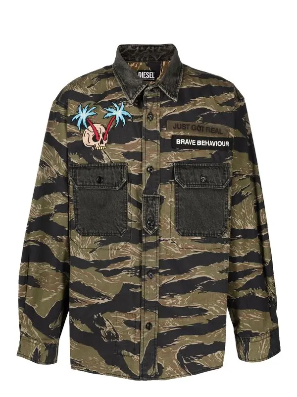 DIESEL® Camouflage Embroidered-patch Shirt - Green