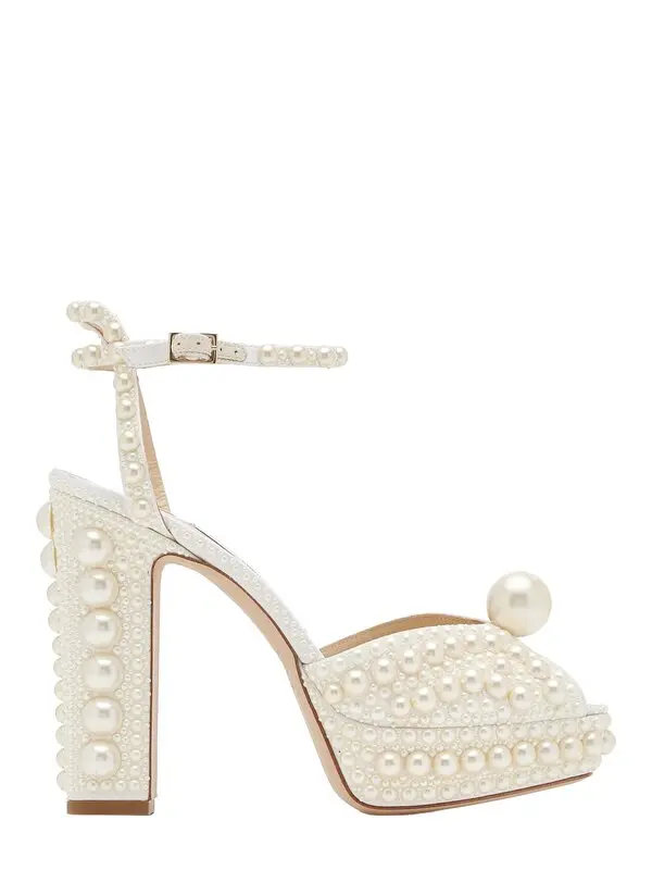 JIMMY CHOO Sacaria Pearl-embellished Platform Sandals - White