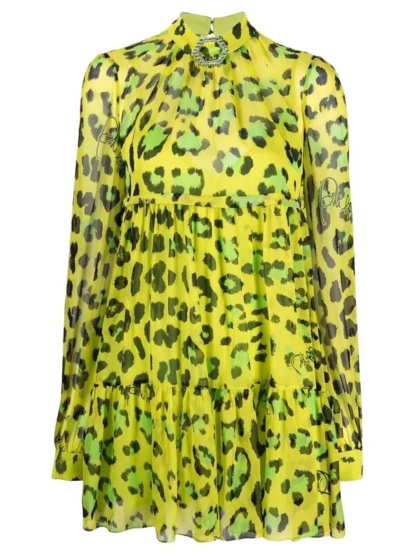 Philipp Plein Leopard-print Silk Mini Dress - Green
