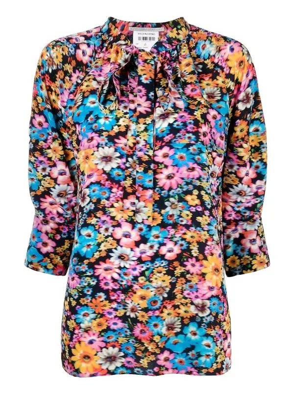 Stella McCartney Floral Print Silk Blouse - Black