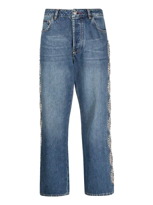 Philipp Plein Crystal Embellished Wide-leg Jeans - Blue