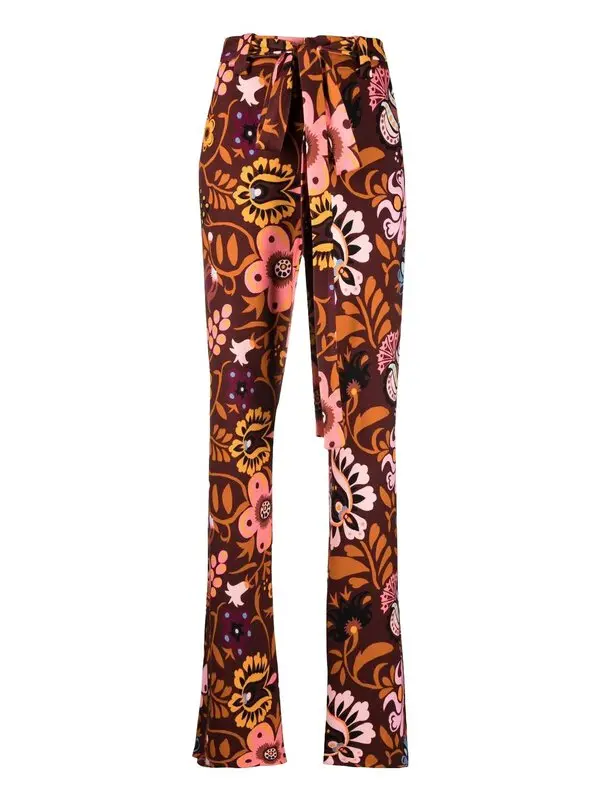 La DoubleJ Floral Flared Trousers - Red