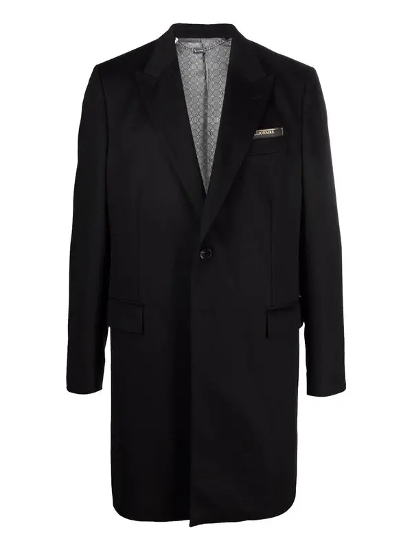 BILLIONAIRE Logo Single-breasted Cashmere Coat - Black
