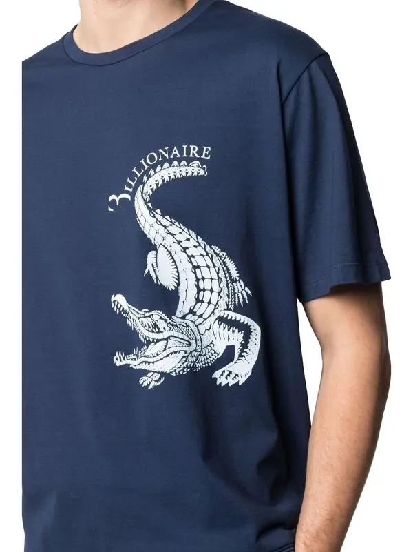 BILLIONAIRE Crocodile-motif Cotton T-shirt - Blue