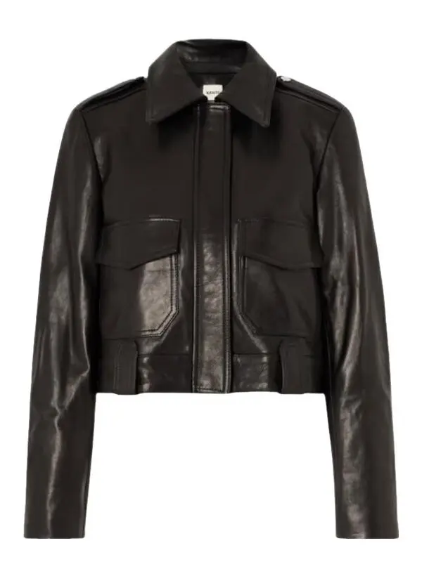 Khaite Cordelia Cropped Leather Jacket - Black