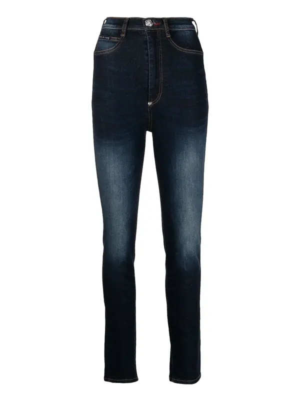 Philipp Plein Stonewashed High-waisted Jeggings - Blue