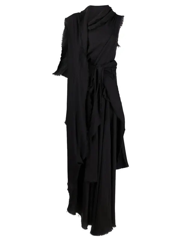 Yohji Yamamoto Asymmetric Draped Maxi Dress - Black