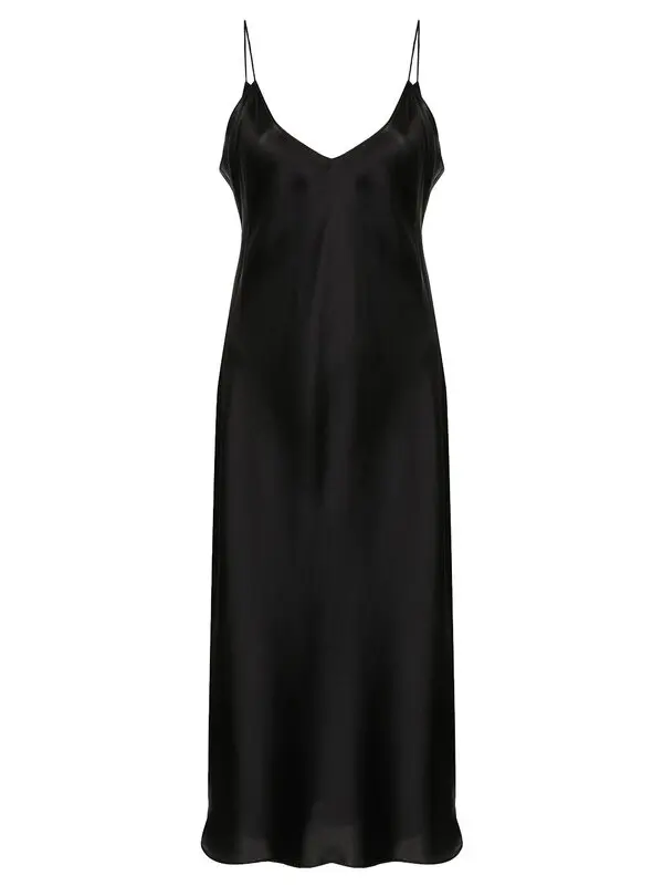 NILI LOTAN Silk Midi Slip Dress - Black