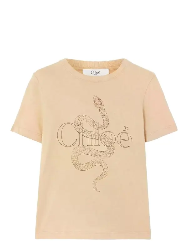 Chloé Printed Cotton-jersey T-shirt - Neutrals