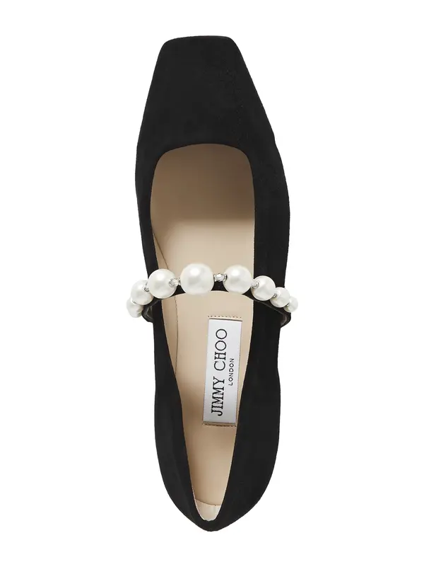JIMMY CHOO Ade Embellished Suede Ballet Flats - Black