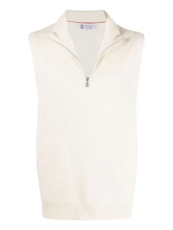 Brunello Cucinelli Ribbed-knit Cashmere Vest - Neutrals