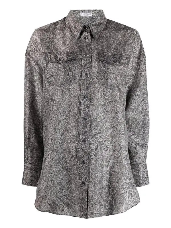 Brunello Cucinelli Paisley-print Long-sleeve Shirt - Grey