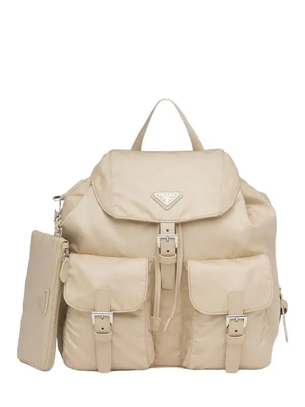 Prada Medium Re-nylon Backpack With Enamel Triangle Logo - Neutrals