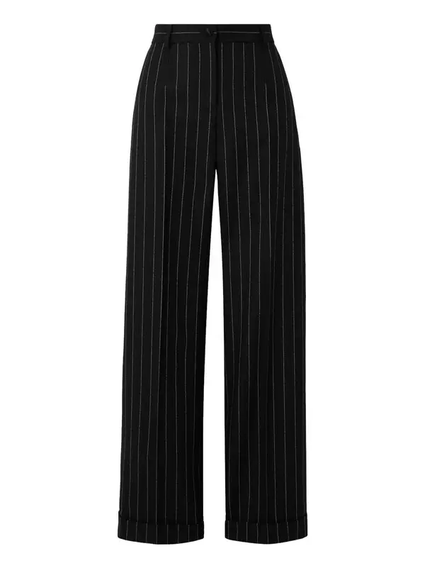 Dolce & Gabbana Striped Wool-blend Straight-leg Pants - Black