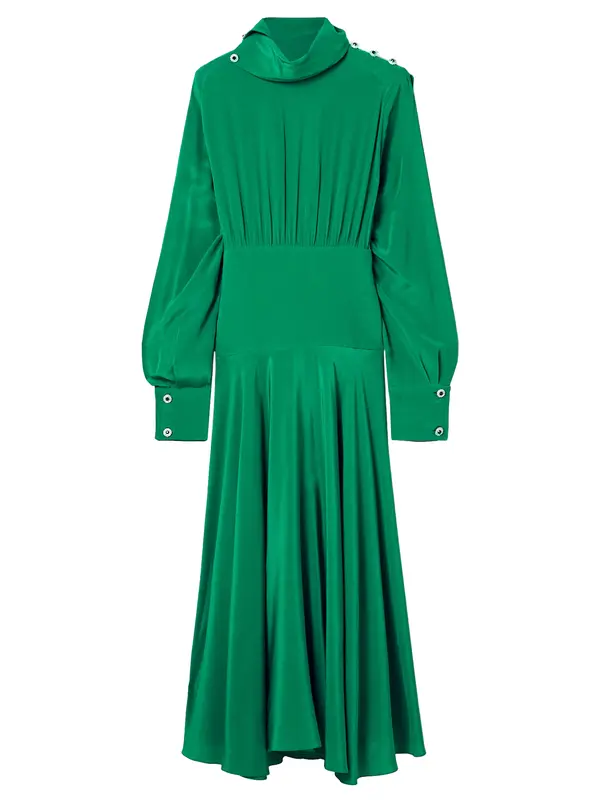 CHRISTOPHER KANE Crystal-embellished Pleated Crepe De Chine Midi Dress - Green