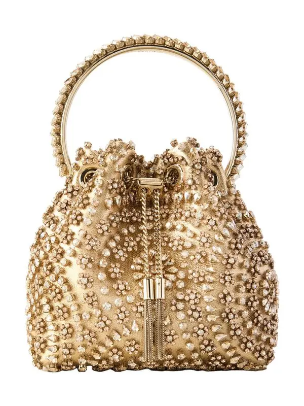 JIMMY CHOO Bon Bon Crystal-embellished Bucket Bag - Gold