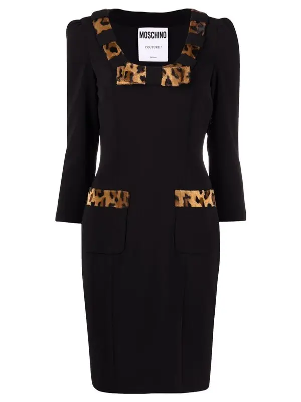 Moschino Leopard-trim Bow Detail Dress - Black