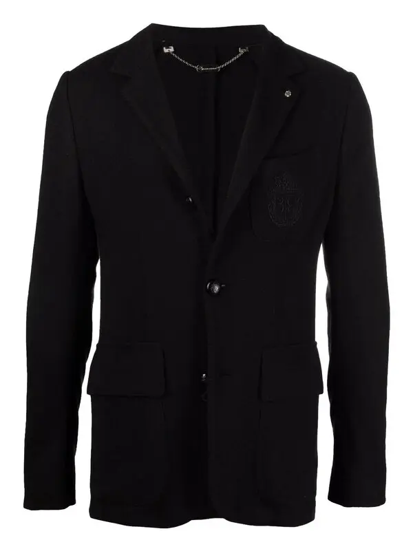 BILLIONAIRE Crest-embroidered Slim-fit Blazer - Black