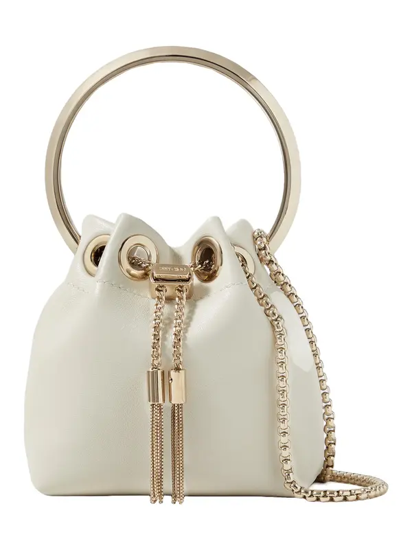 JIMMY CHOO Bon Bon Leather Bucket Bag - White